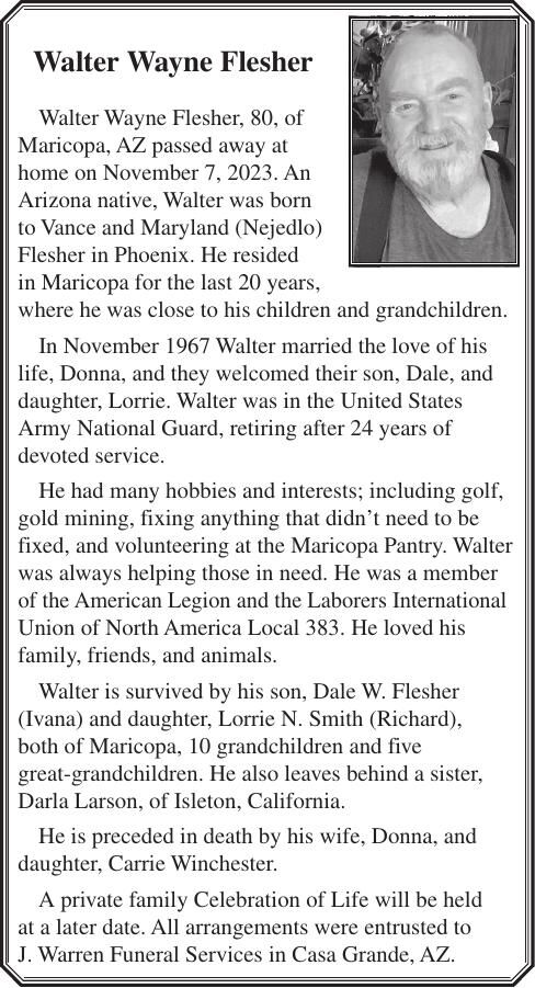 Walter Wayne Flesher | Obituaries | pinalcentral.com