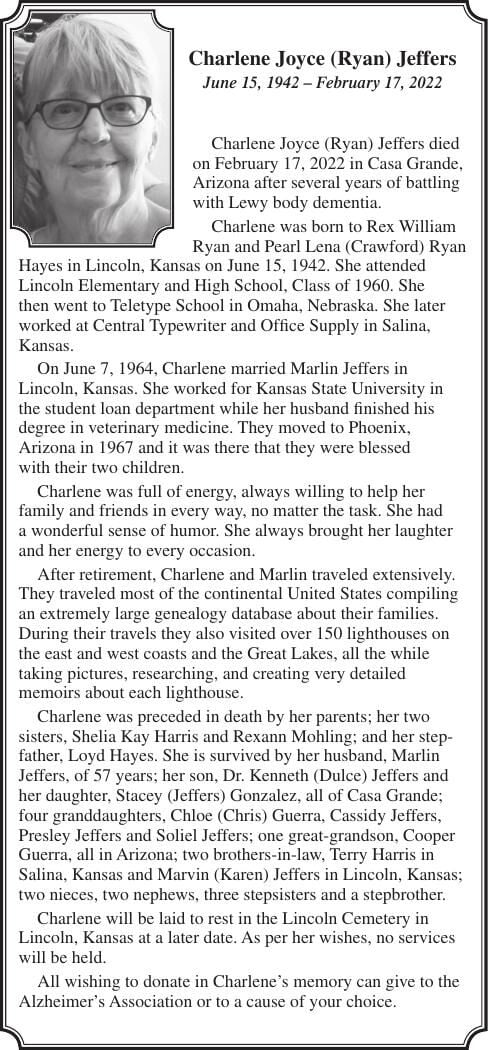 Charlene Joyce (Ryan) Jeffers | Obituaries | pinalcentral.com