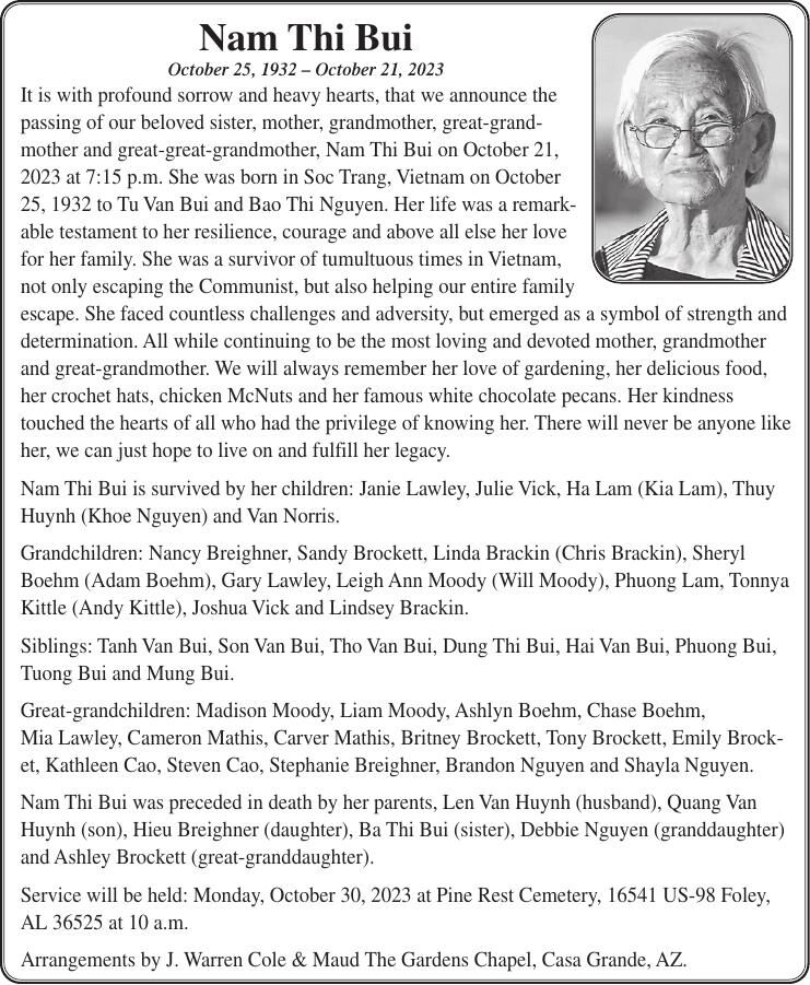 Nam Thi Bui | Obituaries | pinalcentral.com