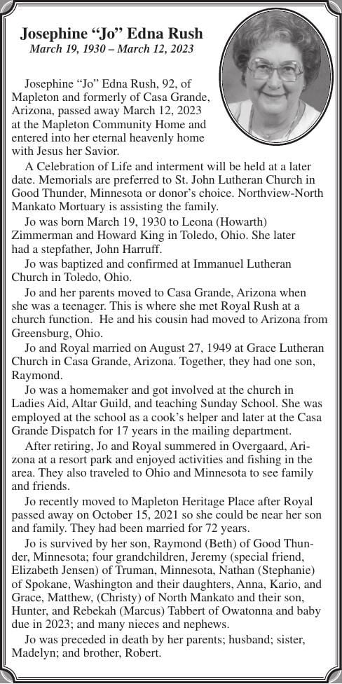 Josephine “Jo” Edna Rush | Obituaries | pinalcentral.com