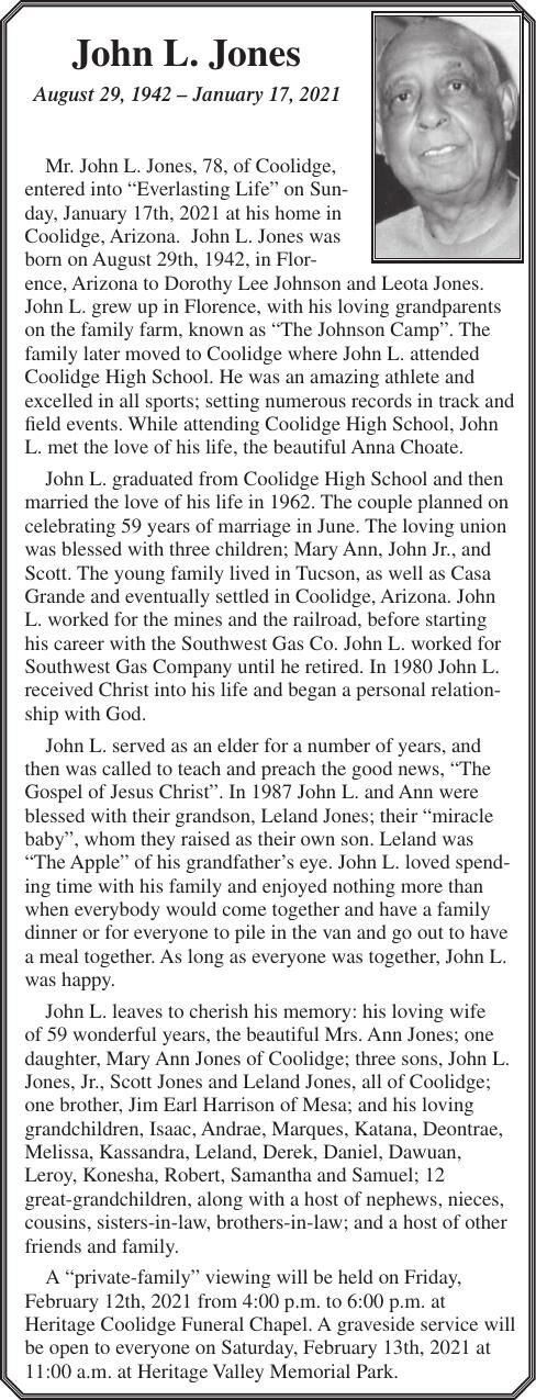 John L. Jones | Obituaries | pinalcentral.com