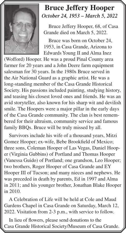 Bruce Jeffery Hooper | Obituaries | pinalcentral.com