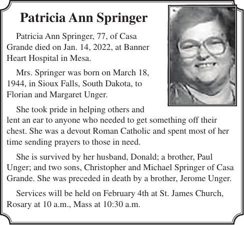 Patricia Ann Springer | Obituaries | pinalcentral.com