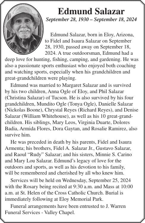 Edmund Salazar | Obituaries | pinalcentral.com