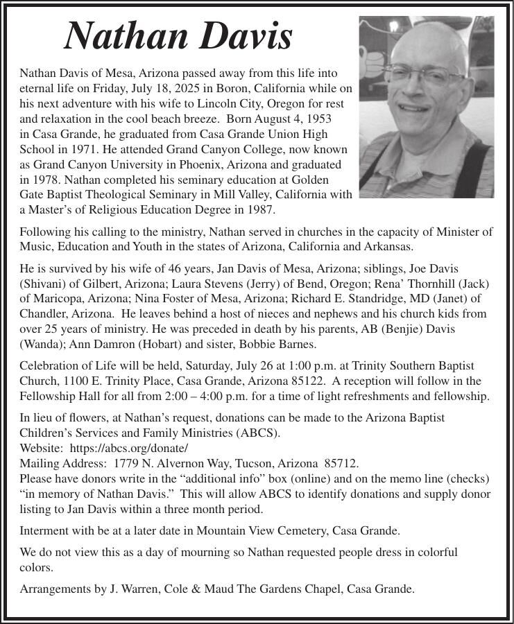 Nathan Davis | Obituaries | pinalcentral.com