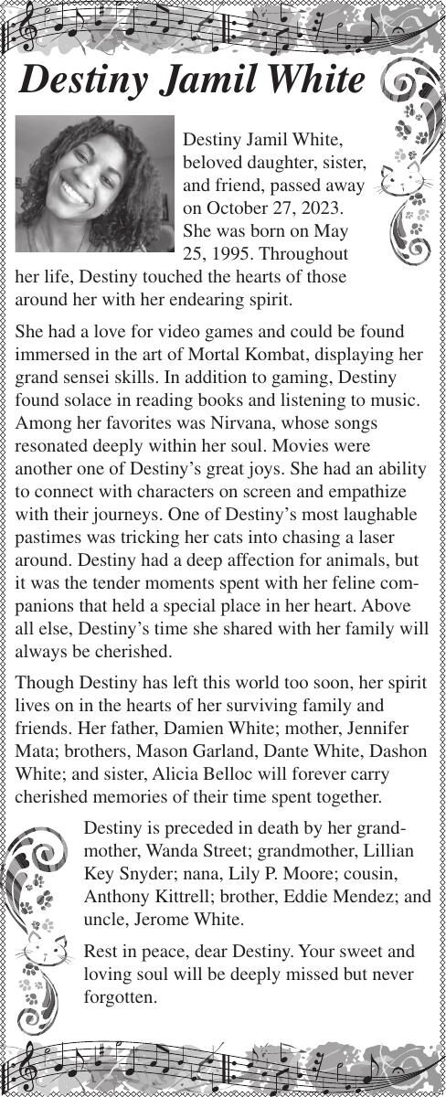 Destiny Jamil White | Obituaries | pinalcentral.com