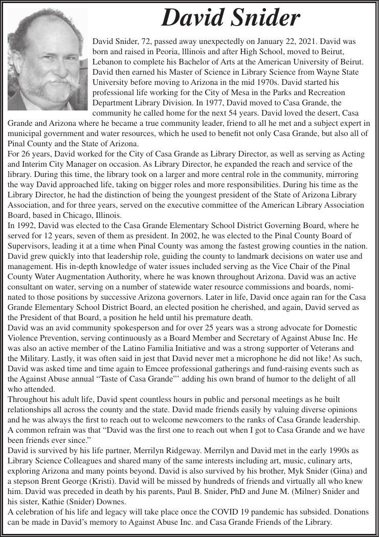 David Snider | Obituaries | pinalcentral.com