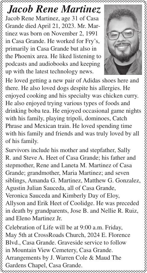 Jacob Rene Martinez | Obituaries | pinalcentral.com
