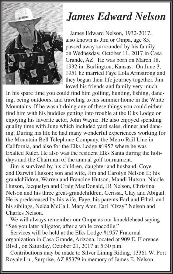 James Edward Nelson | Obituaries | pinalcentral.com