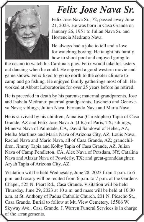 Felix Jose Nava Sr. | Obituaries | pinalcentral.com