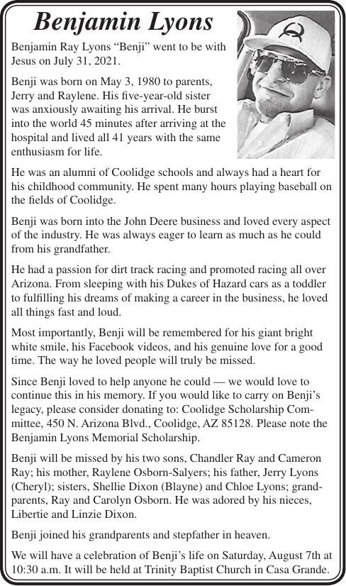 Benjamin Lyons | Obituaries | pinalcentral.com