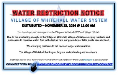 Whitehall shares water restriction notice due to drought