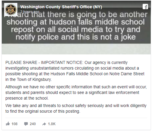 Police probe social media post threatening school shooting