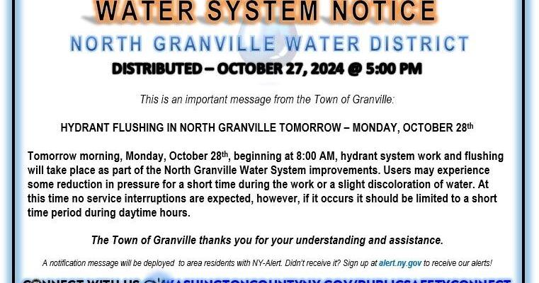 Granville hydrant flushing today