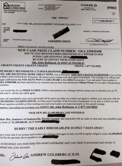 Police warn about Publishers Clearing House mail scam