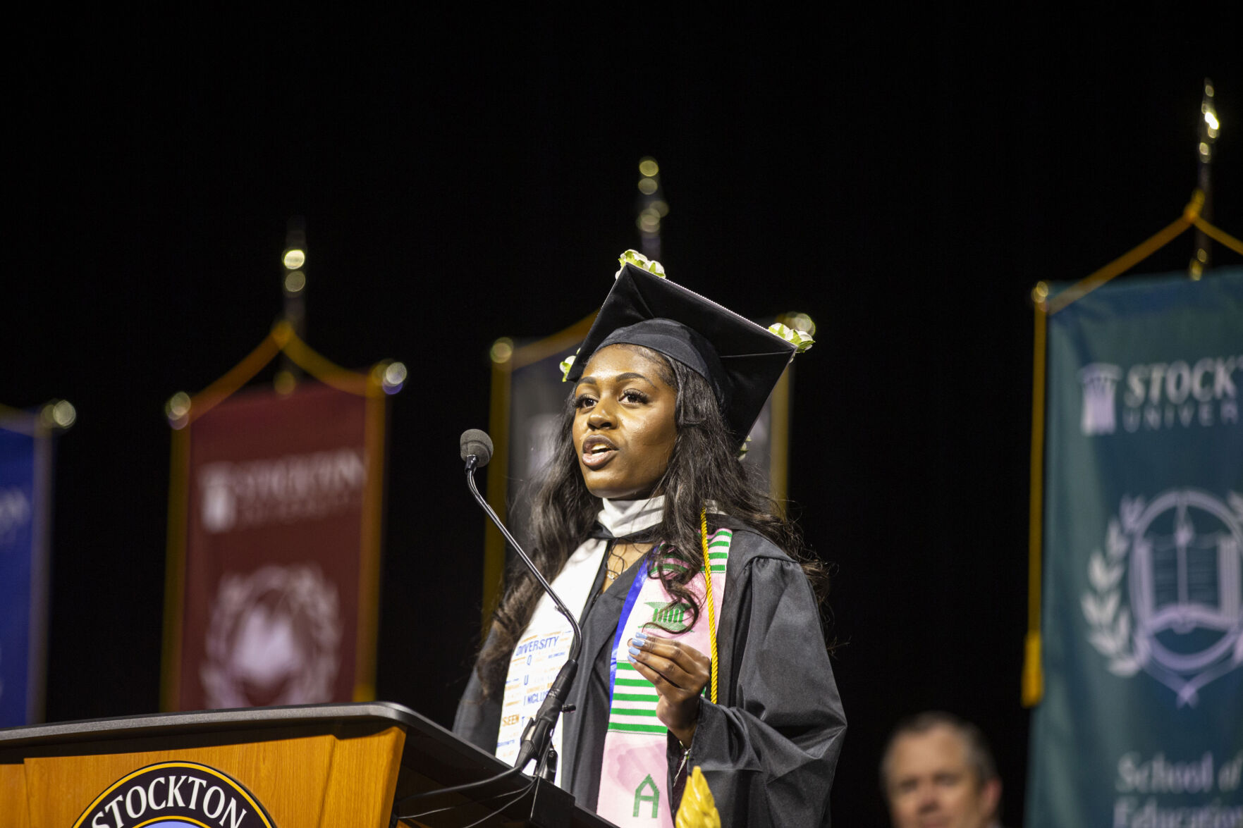 Who is speaking at Stockton's commencement ceremonies?