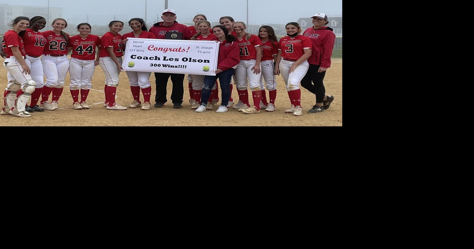St. Joseph softball earns coach Les Olson his 300th career win