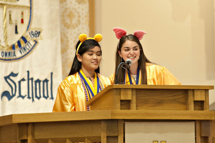 Holy Spirit High School salutatorians stir whimsy as 128 walk