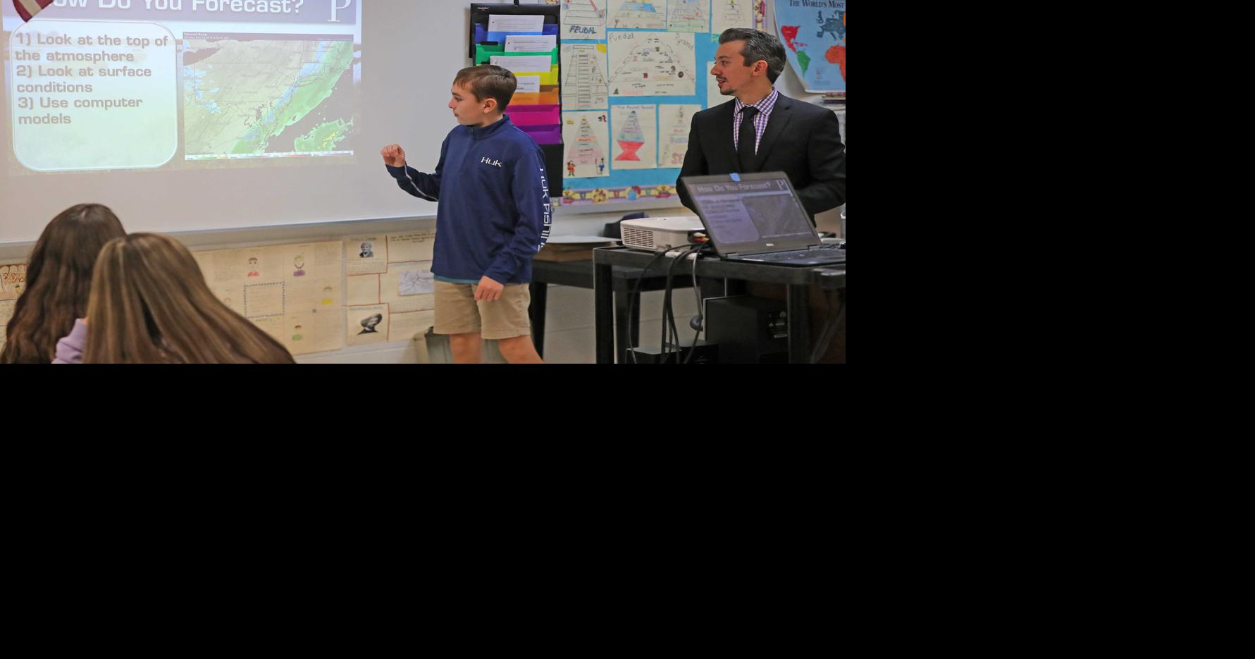 Meteorologist Joe Martucci speaks to Middle Township Middle School