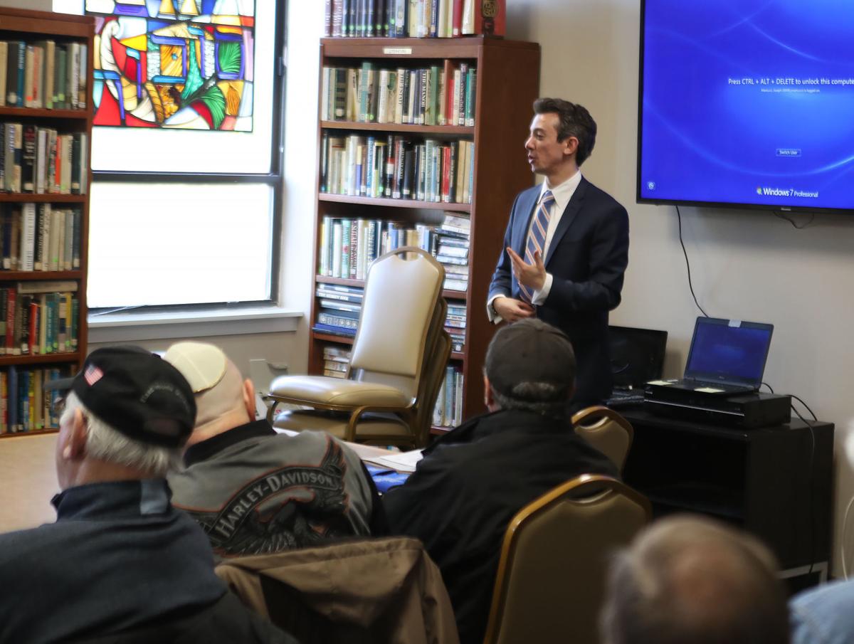 Meteorologist Joe Martucci speaks to Guys Get Together group in Ventnor