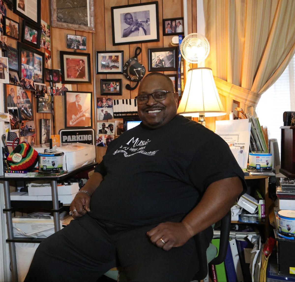 Jazz trumpeter Eddie Morgan practices and relaxes in his corner of his ...