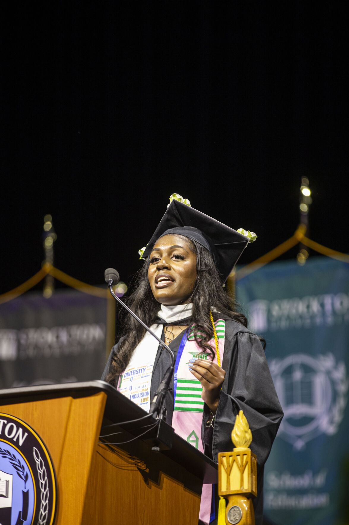 Who is speaking at Stockton's commencement ceremonies?