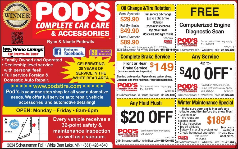 Pod's Tire and Wheel | Coupons | presspubs.com