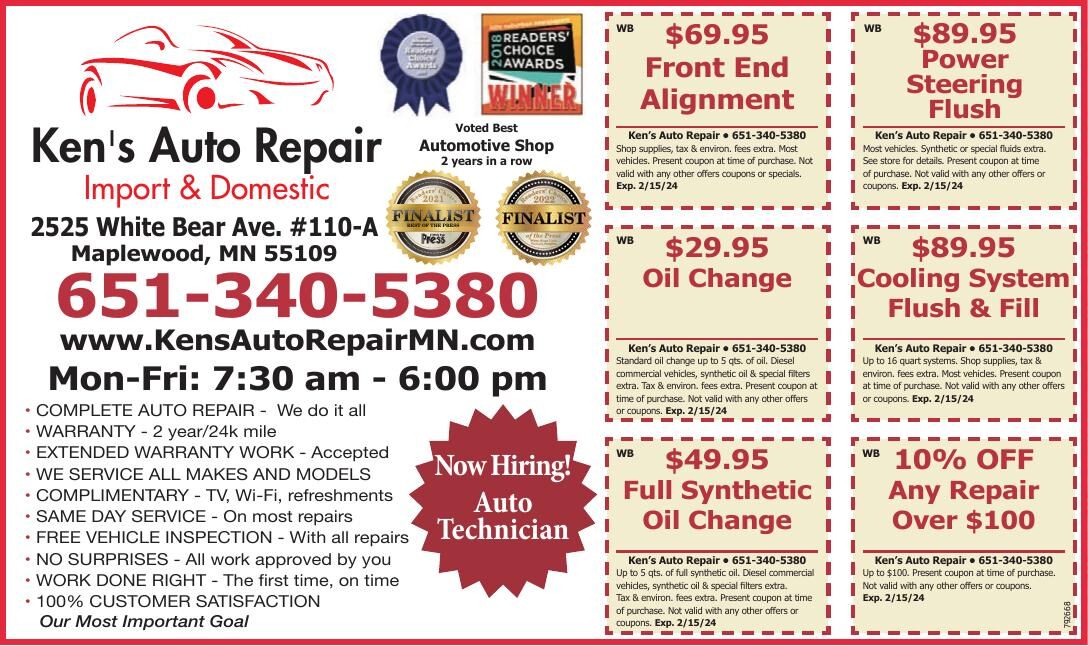 Kens Auto Repair | Coupons | presspubs.com