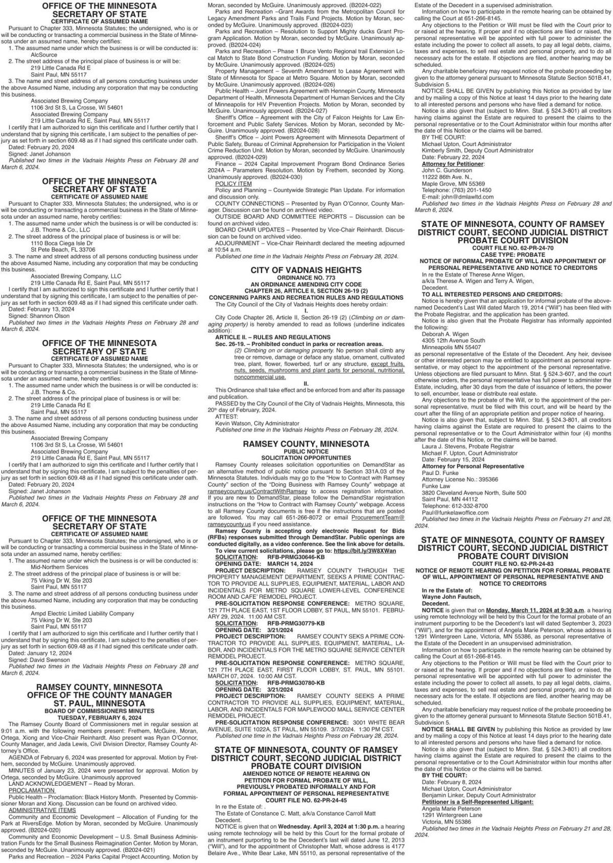 Legals VH 2-28-24 | Legal Notices | presspubs.com