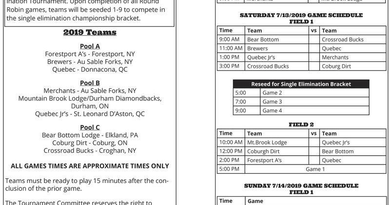 AuSable Forks Fast Pitch Tournament schedule | Adult/Youth Sports ...