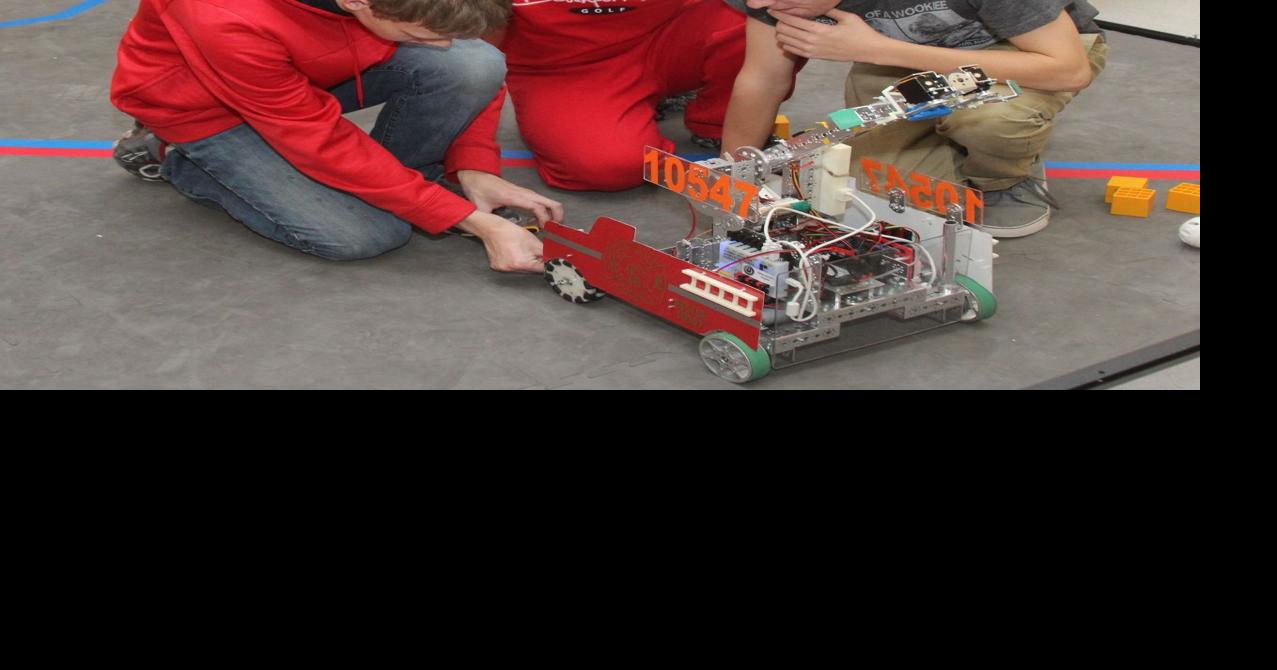 High school robotics teams compete