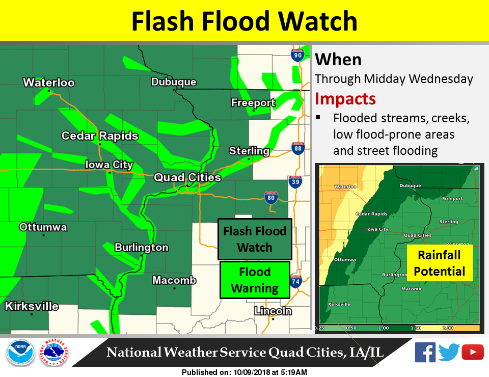 Noon update: Flash flood watch for the Q-C region
