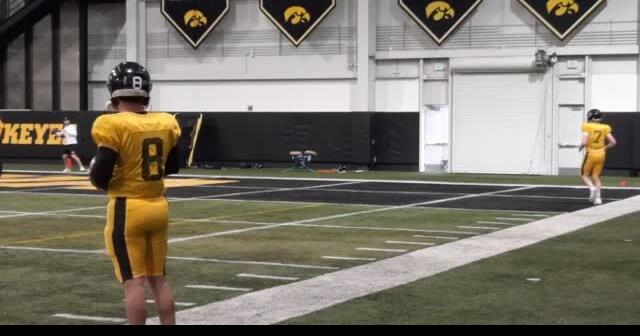 Hawkeye QBs Spencer Petras, Alex Padilla and Joe Labas work through a ...