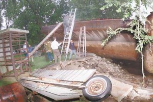 Barges crash into shore