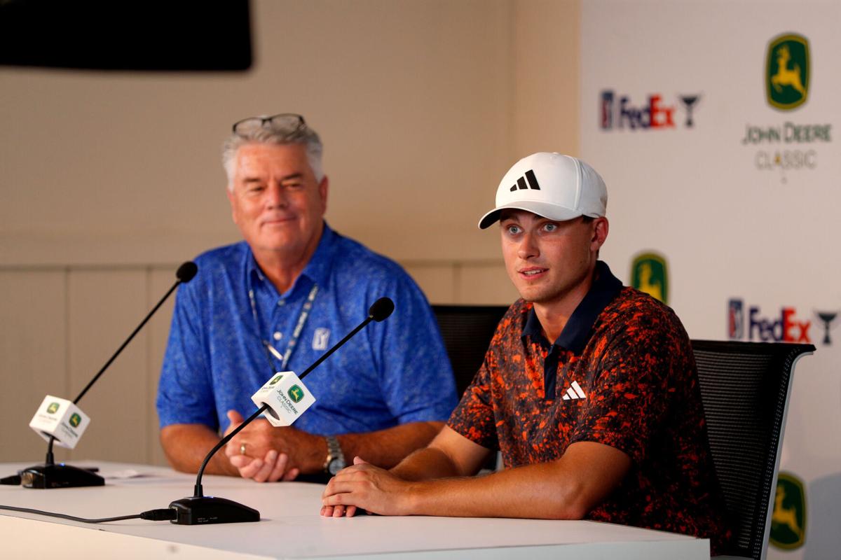 Swedish golfer Ludvig Aberg practices before the start of the John ...