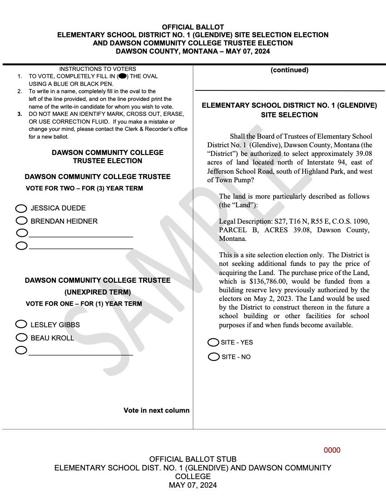 School ballots mailed Thursday include DCC races, Glendive Schools land ...