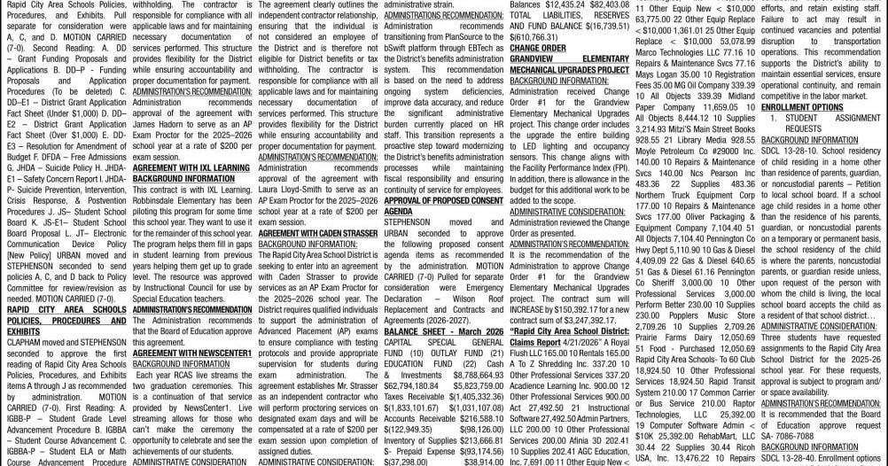 R. C. Area Schools-Legals - Ad from 2026-05-05