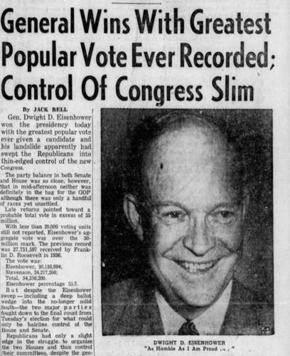 Looking Back: 72 years ago today Dwight Eisenhower won blowout election