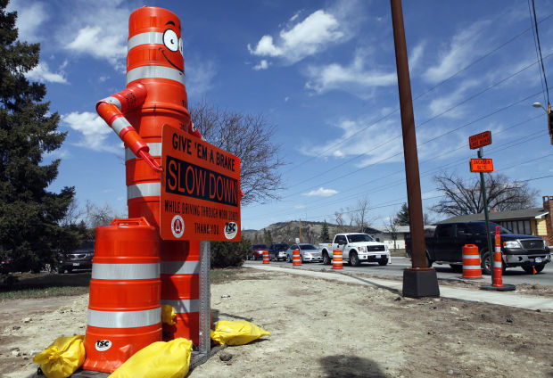 Safety mascot set up in work zone
