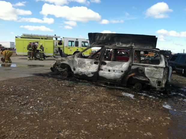 Van catches fire at auto recycling facility