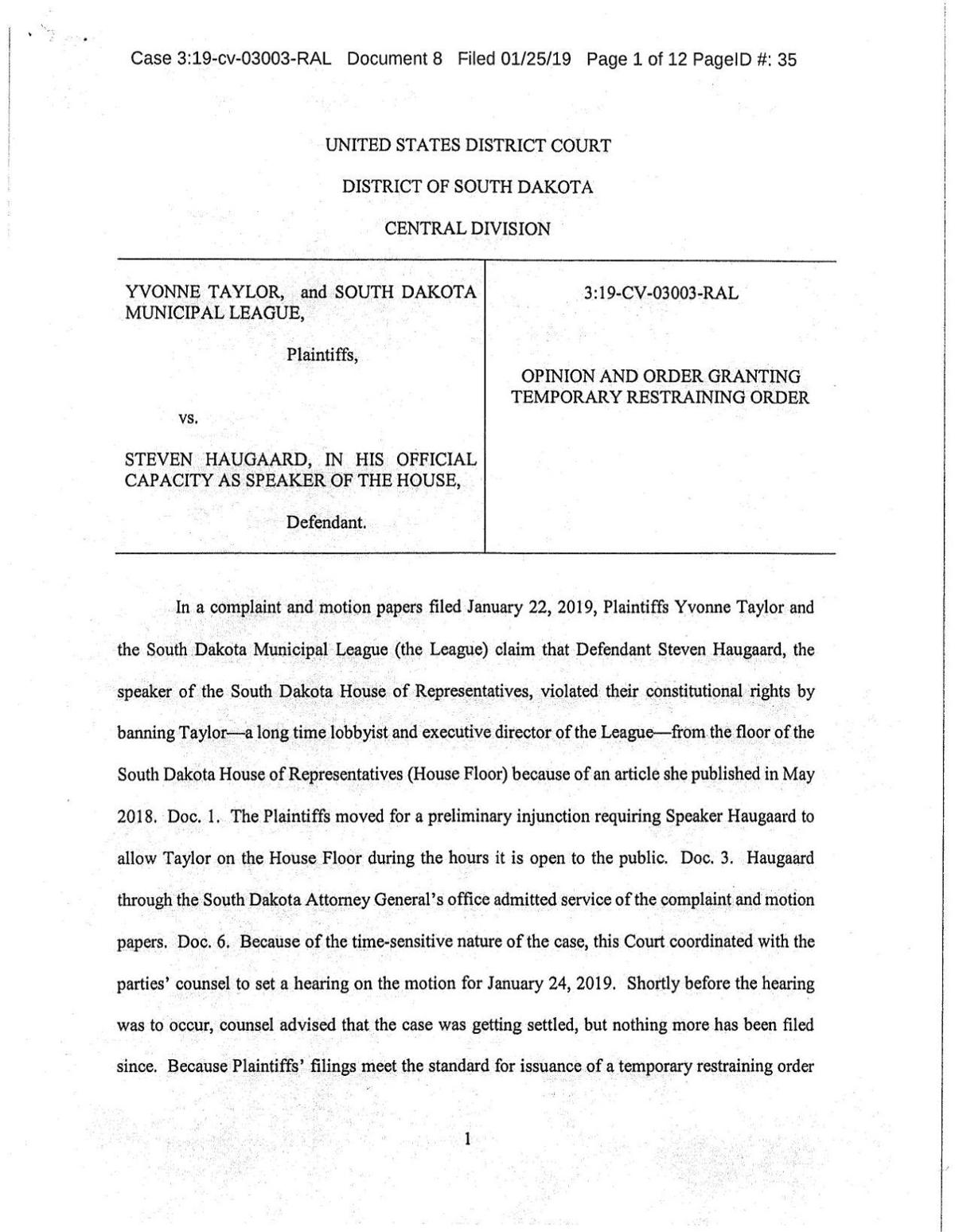 Temporary restraining order