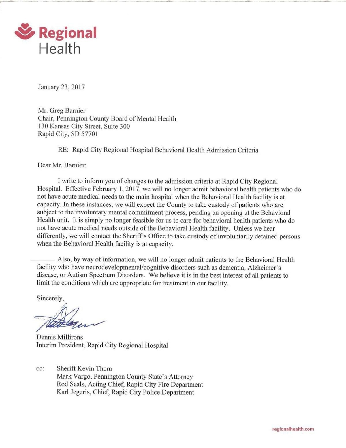 Regional Health letter
