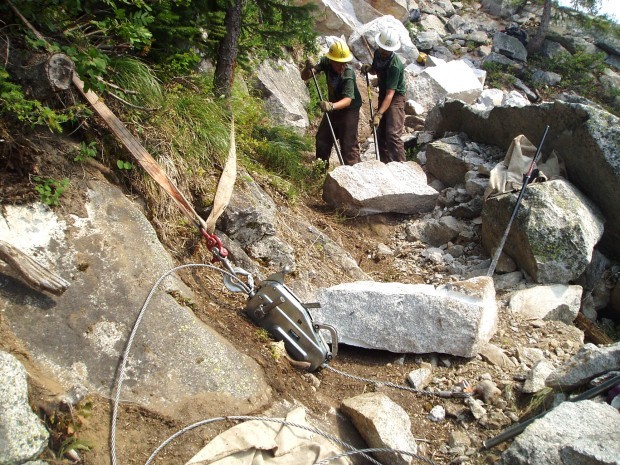 Clearing the way: Trail crews prepare to blast rock blocking Blodgett Pass