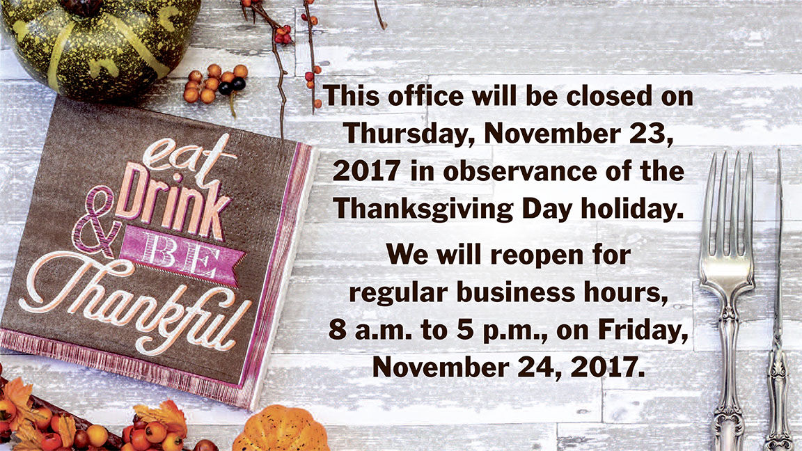 Thanksgiving 2017 Office Closed Recordgazette