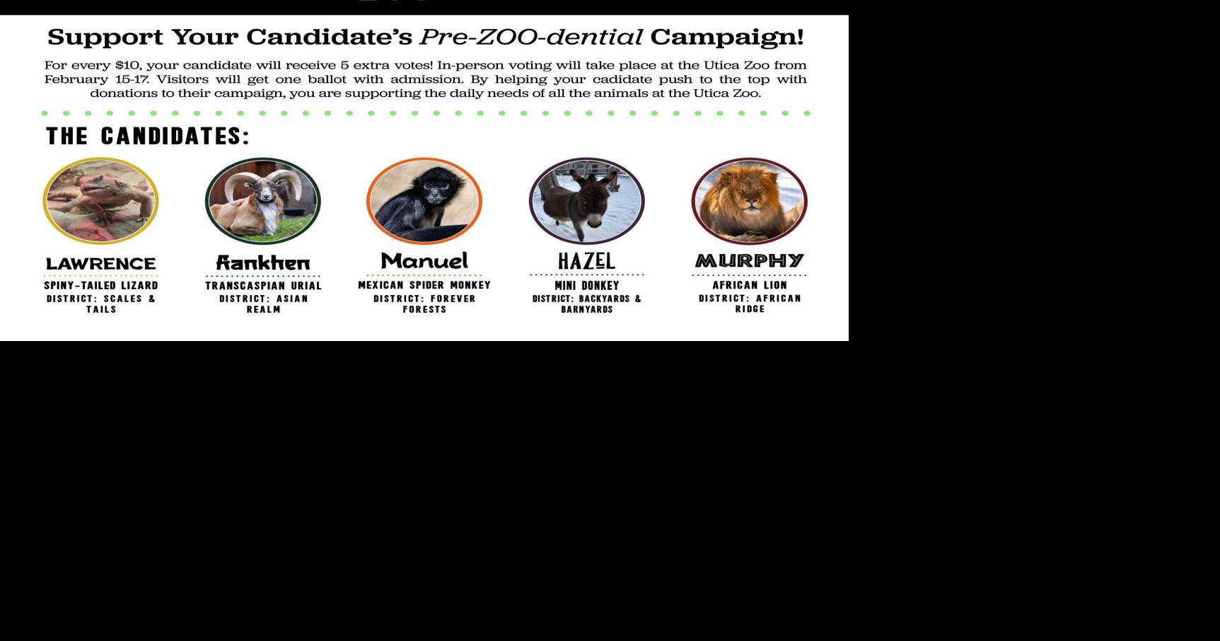 Five animals to seek title of PreZooDent in Utica | Zootechnics ...