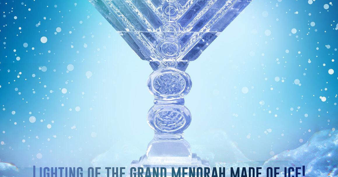 Jewish community celebrates with lighting of ice Menorah ...