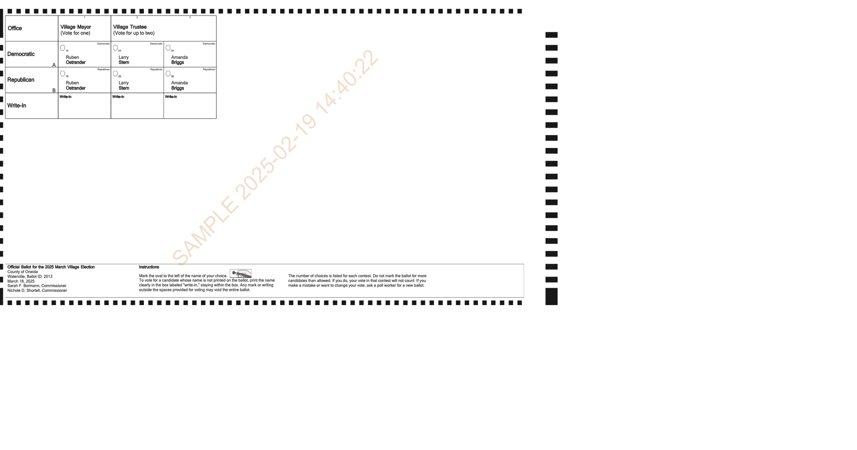 Sample Village Ballot | | romesentinel.com