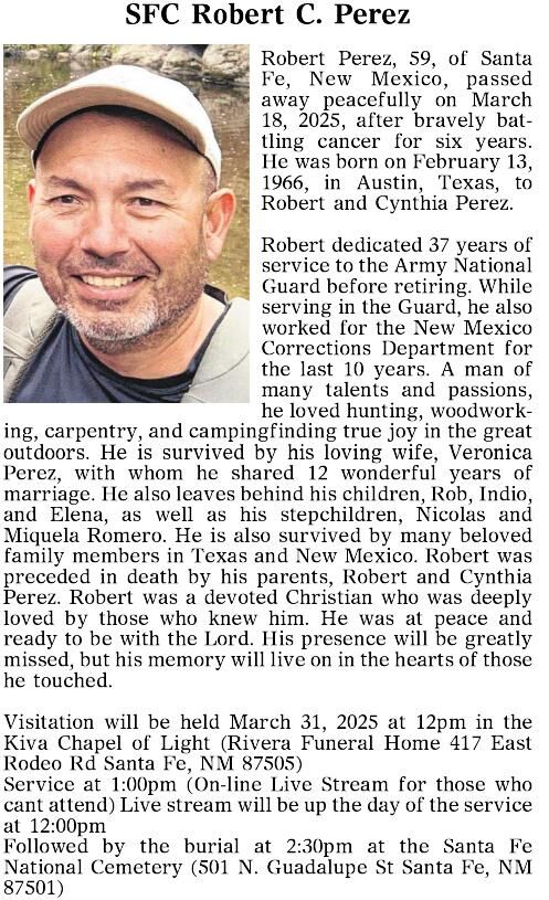 OBITUARY: SFC Robert C. Perez | Obituaries | rrobserver.com