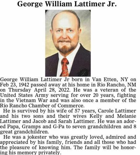 Obituary: George William Lattimer Jr. | Obituaries | rrobserver.com