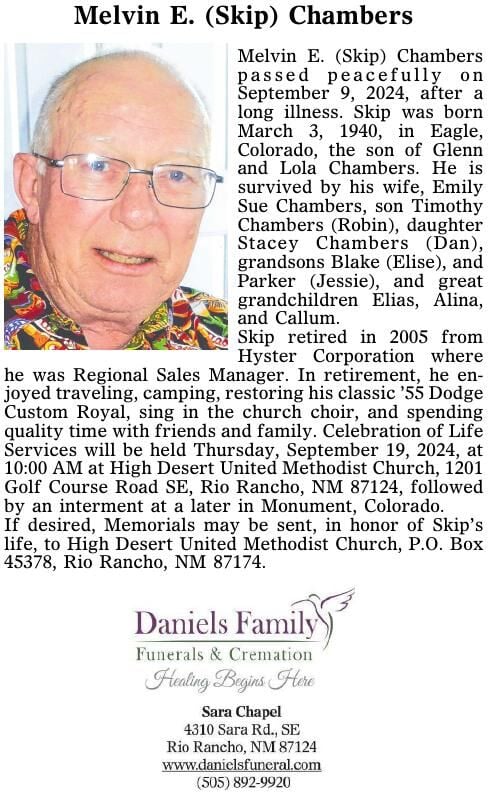 OBITUARY: Melvin E. (Skip) Chambers | Obituaries | rrobserver.com